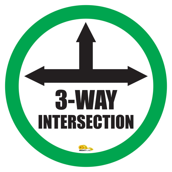 3 Way Intersection Mighty Line Floor Sign, Industrial Strength, 12" Wi